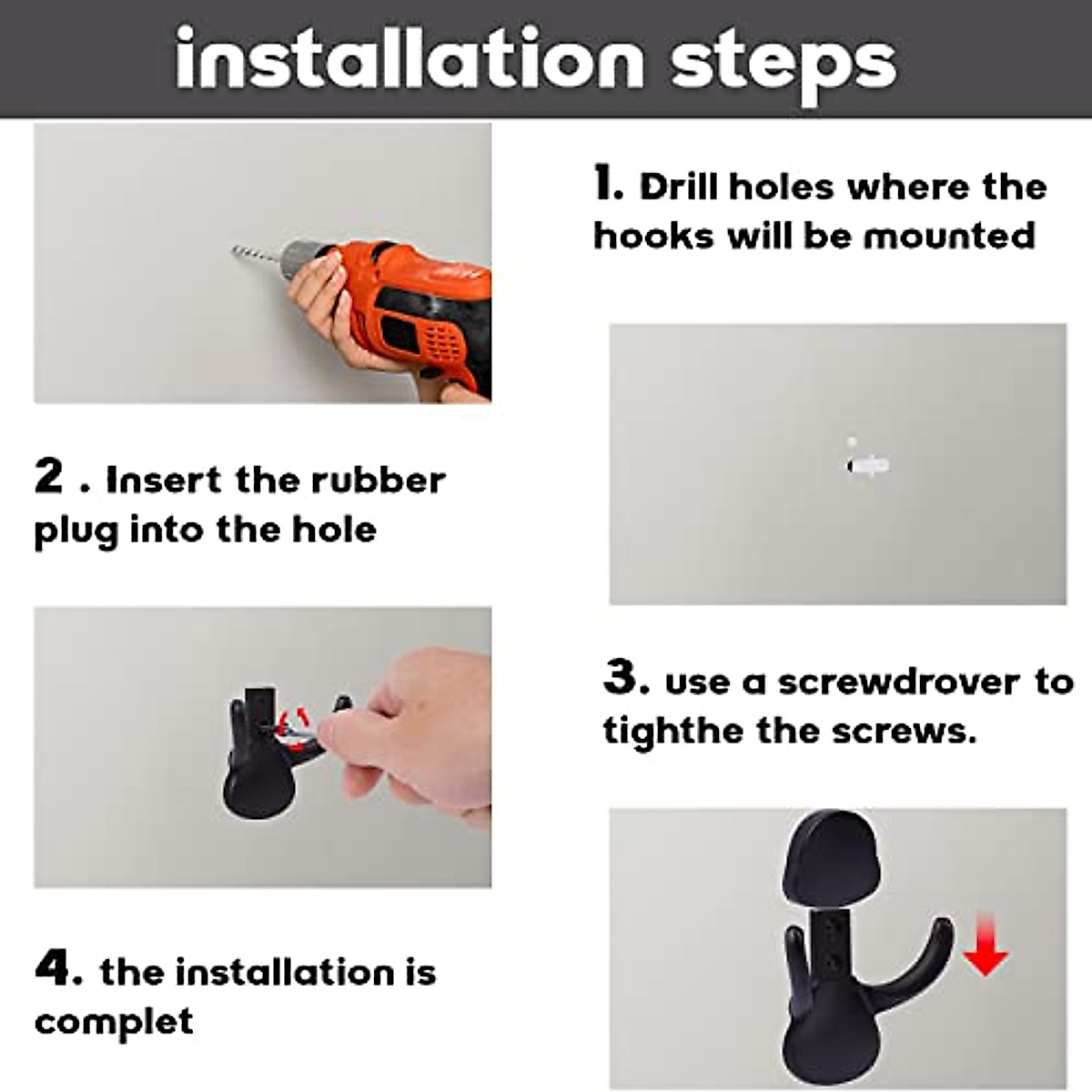 Black Wall Hooks Decorative Coat Hook Wall Mounted Heavy Duty Towel Hook Hardware Robe Hooks Zinc Alloy Double Hooks Single Hook for Hanging Clothes Unique Modern Hooks for Bathroom 3 Pack