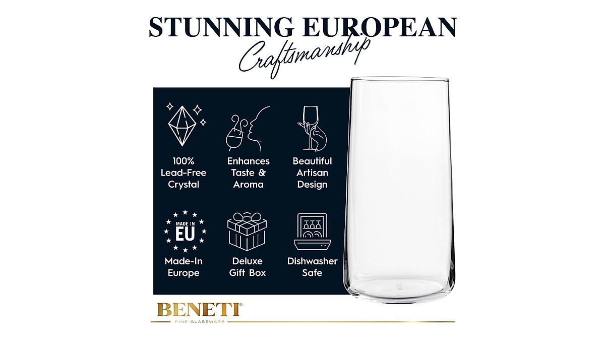 BENETI Modern Glass Highball Set of 4 - Stylish & Durable