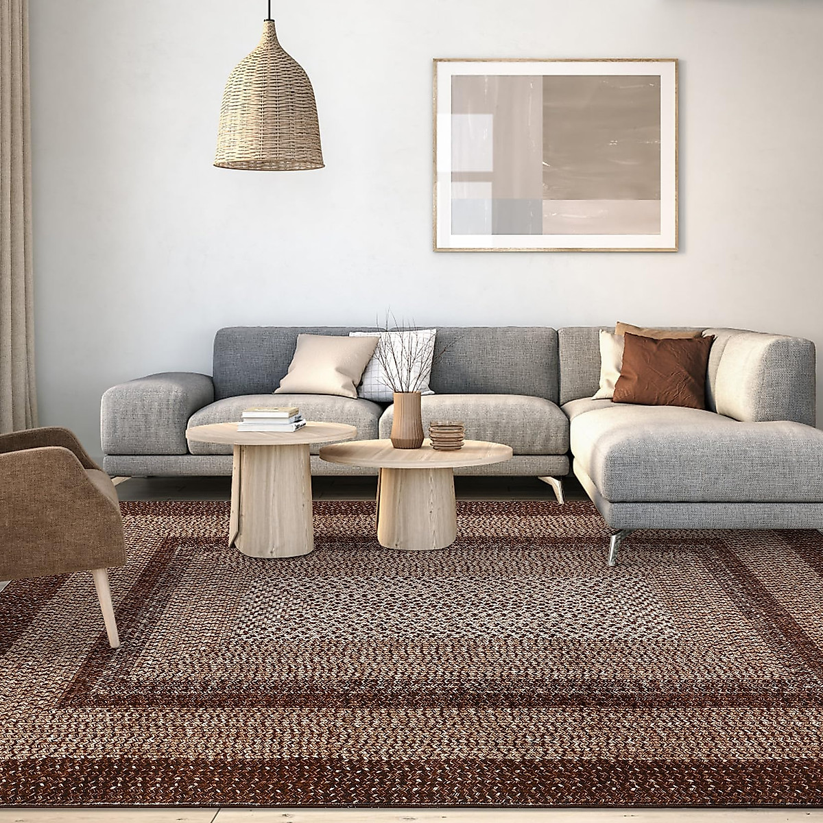 LUXLOOM Washable Rug 8x10 Area Rugs for Living Room Modern Bedroom Rug Brown Rug Imitation Braided Large Area Rug Non Slip Throw Rugs Stain Resistant Carpet for Nursery Dining Room 8'x10' Dark Brown