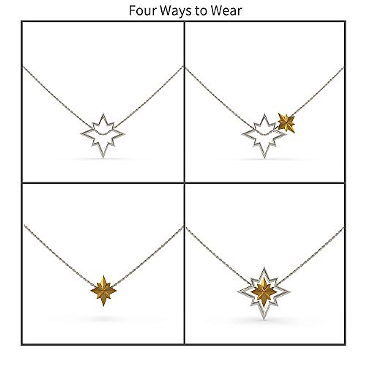 Captain Necklace Star Logo Pendent Detachable Charms 4-Way Wearing Anime Cosplay Accessories Women's Jewelry Silver
