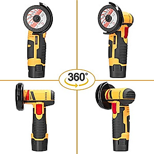 Angle Grinder, Geevorks Mini Angle Grinder 12V 19500RPM, Electric Grinding Tool for Cutting Polishing Ceramic Tile Wood Stone Steel, with 2 Cutting Disc/2PCS 1200mAh Battery