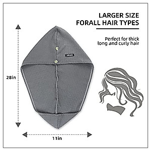AIKAOS Microfiber Hair Towel Wrap for Women and Men,2 Button-Loop Closure,Super Absorbent Quick Hair Drying Waffle Weave Towels for Drying Curly, Long,Thick Hair ((Grey))