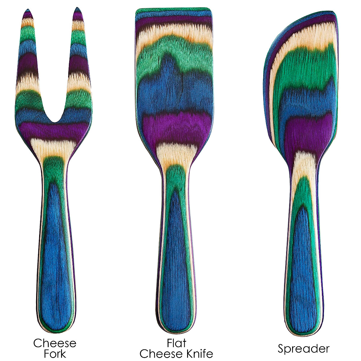 Totally Bamboo Baltique Mumbai Collection 3 Piece Cheese & Charcuterie Tool Set, Colorful Wooden Cheese Knife Set