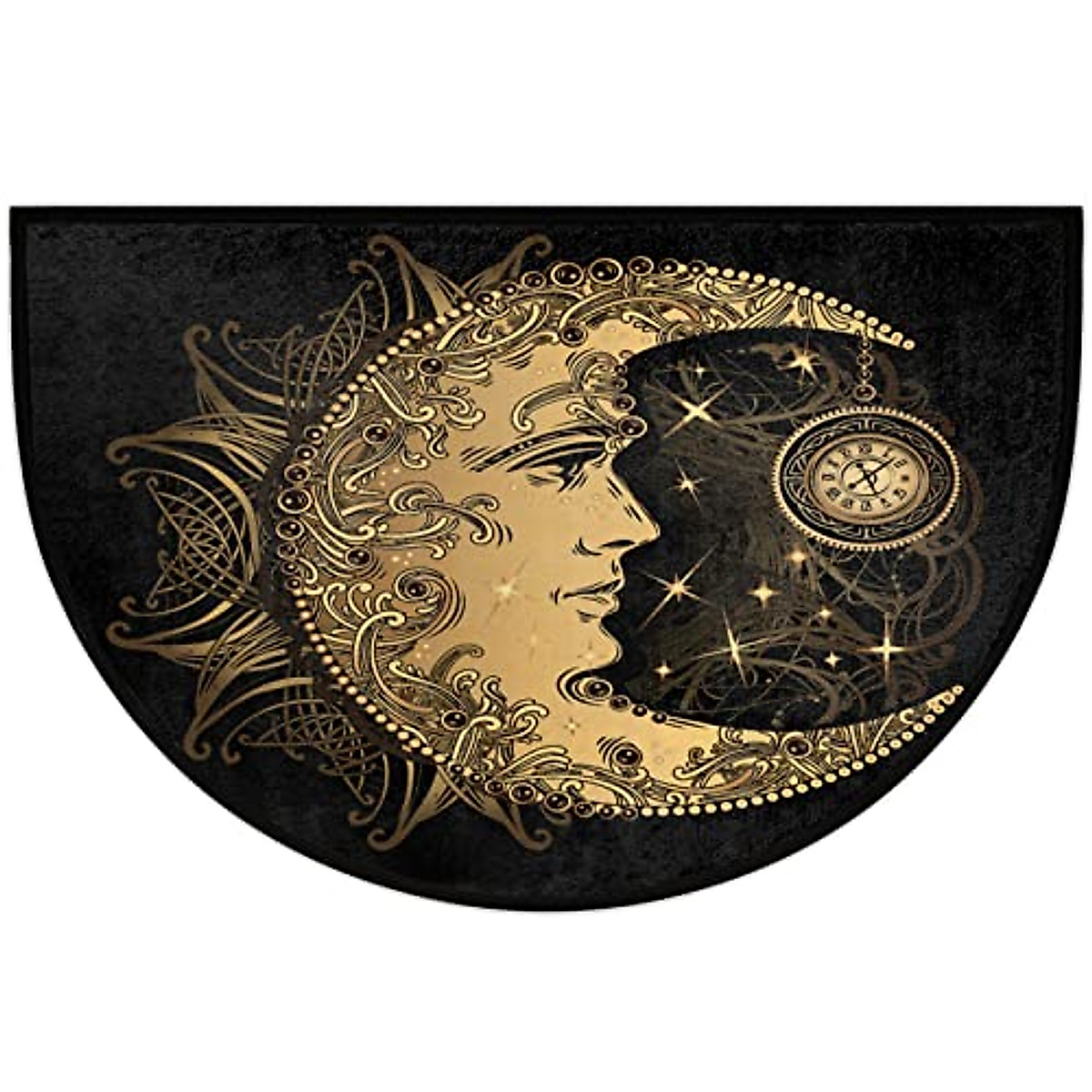 Apular Half Round Door Mat Indoor Entrance,Boho Crescent Moon Sun Mandala Non Slip Bath Rug, 24 x 36 Wear Resistant Semi Circle Floor Mats Area Rugs