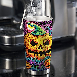 ORCAE 20oz Halloween Pumpkin Ghost Tumbler, Boo Boo Ghost, Trick or Treat, Halloween Gifts, Coffee Thermos, Stainless Steel Double Wall Vacuum Insulated Coffee Mug, Travel Cup with Lid - H