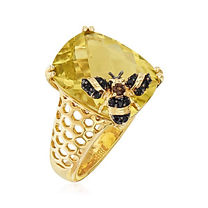Ross-Simons 8.75 Carat Lemon Quartz Bumblebee Ring With Multi-Gemstone Accents in 18kt Gold Over Sterling. Size 7