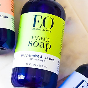 EO Liquid Hand Soap, 12 Ounce (Pack of 3), Peppermint and Tea Tree, Organic Plant-Based Gentle Cleanser with Pure Essential Oils