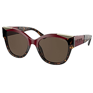 Prada PR 02WS 07C0D1 Maroon/Havana Plastic Square Sunglasses Brown Lens