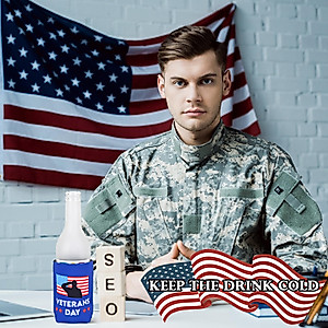 Veterans Day Gifts for Men 24 Pcs American Flag Bottle Cooler Sleeves Gifts for Veterans Collapsible Insulation Cover for Veterans Day Patriotic Home Office Table Party Decorations, 12 oz