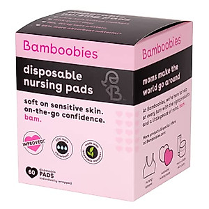 Bamboobies Disposable Nursing Pads for Breastfeeding & Sensitive Skin, Super-Absorbent Milk Proof Pads, Perfect Baby Shower Gifts, 60 Count