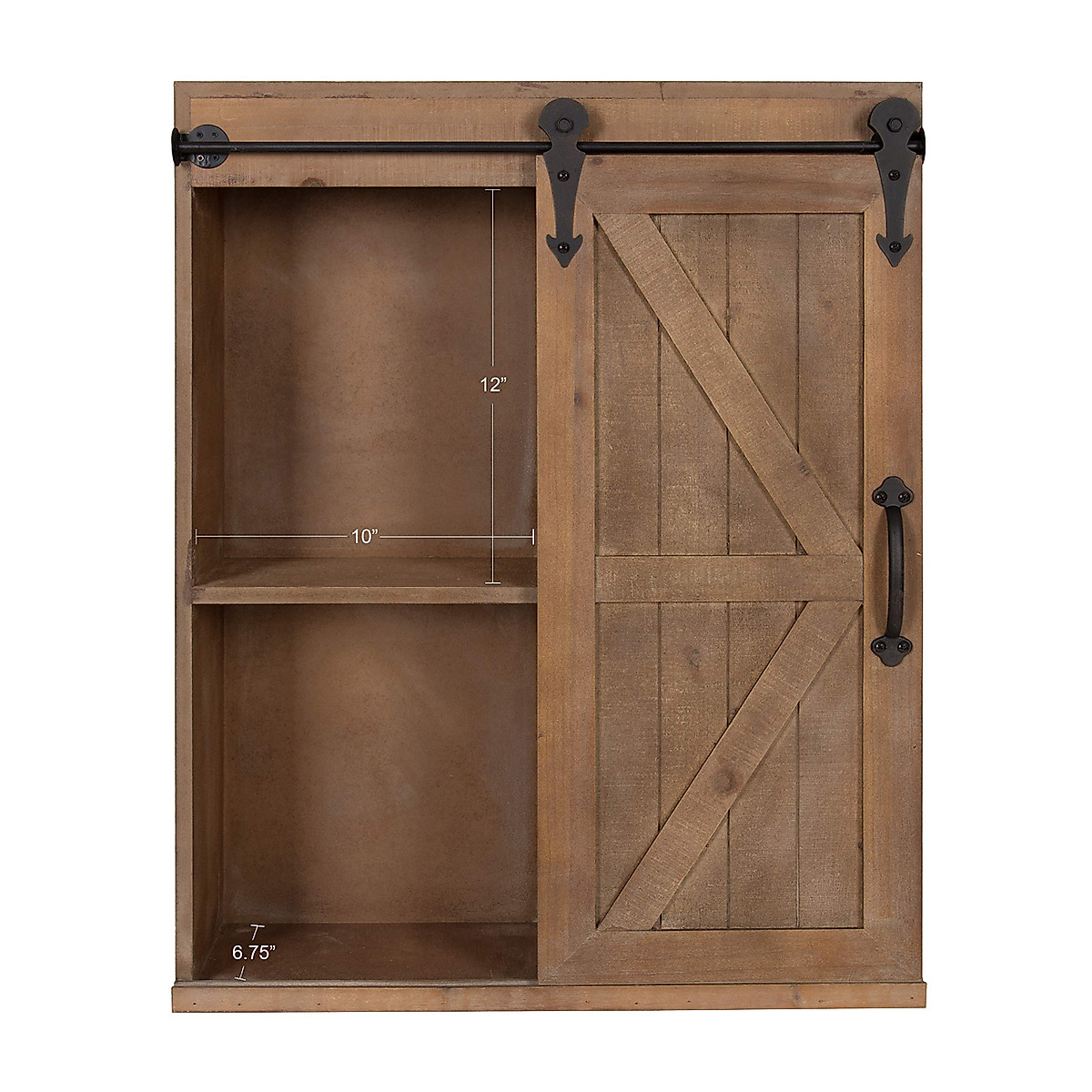 Kate and Laurel Cates Wood Wall Storage Cabinet with Sliding Barn Door, Farmhouse-Style Wall Cabinet, Ideal for Use as a Bathroom Cabinet, Pantry Cabinet, Kitchen Cabinet, Rustic Brown