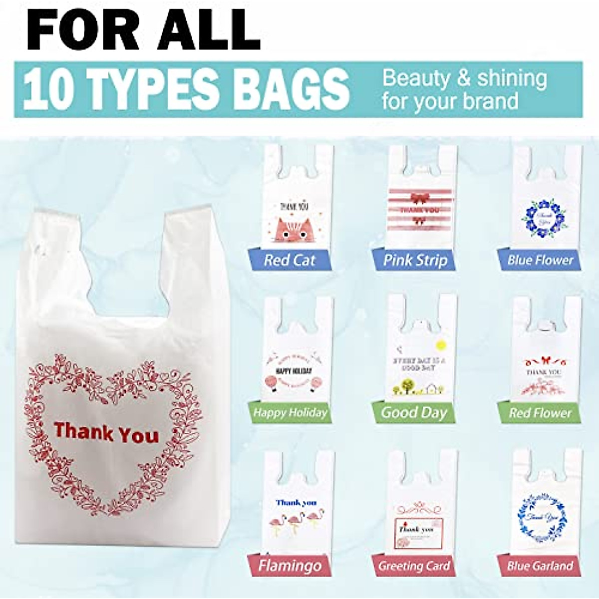 Plastic Shopping Bags, Thank You bags, Reusable and Disposable Grocery Bags, Standard Size Supermarket Bags 11x6x21 100 Pieces (Flower Heart)
