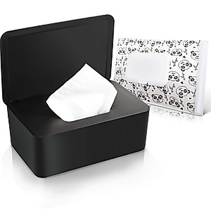 Baby Wipes Dispenser Holder with Lids for Napkin Nappy Paper Tissue Towel Mask Storage Case Box, Keeps Wet Tissue Fresh, Flushable Wipes Pouch Case Container for Bathroom Baby Nursery (Black)