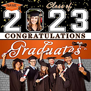 Custom Graduation Backdrop Banner Orange Large Congrats Grad Party Supplies Decorations Photography Background for 2023 Graduation Party