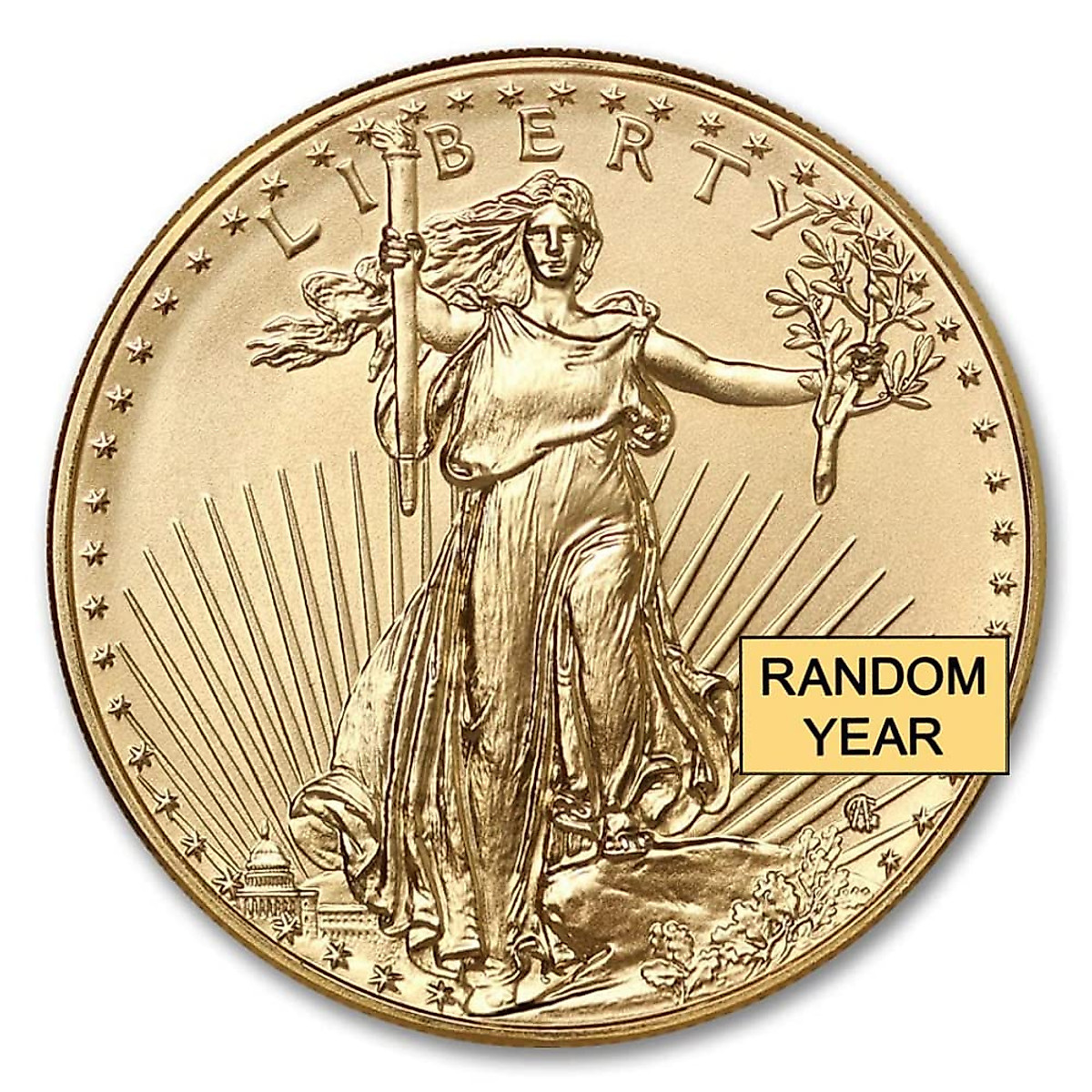 1986 - Present (Random Year) 1/2 oz American Gold Eagle Coin Brilliant Uncirculated (BU -Type 1 or 2) in United States Mint Box with Certificate of Authenticity $25 Mint State