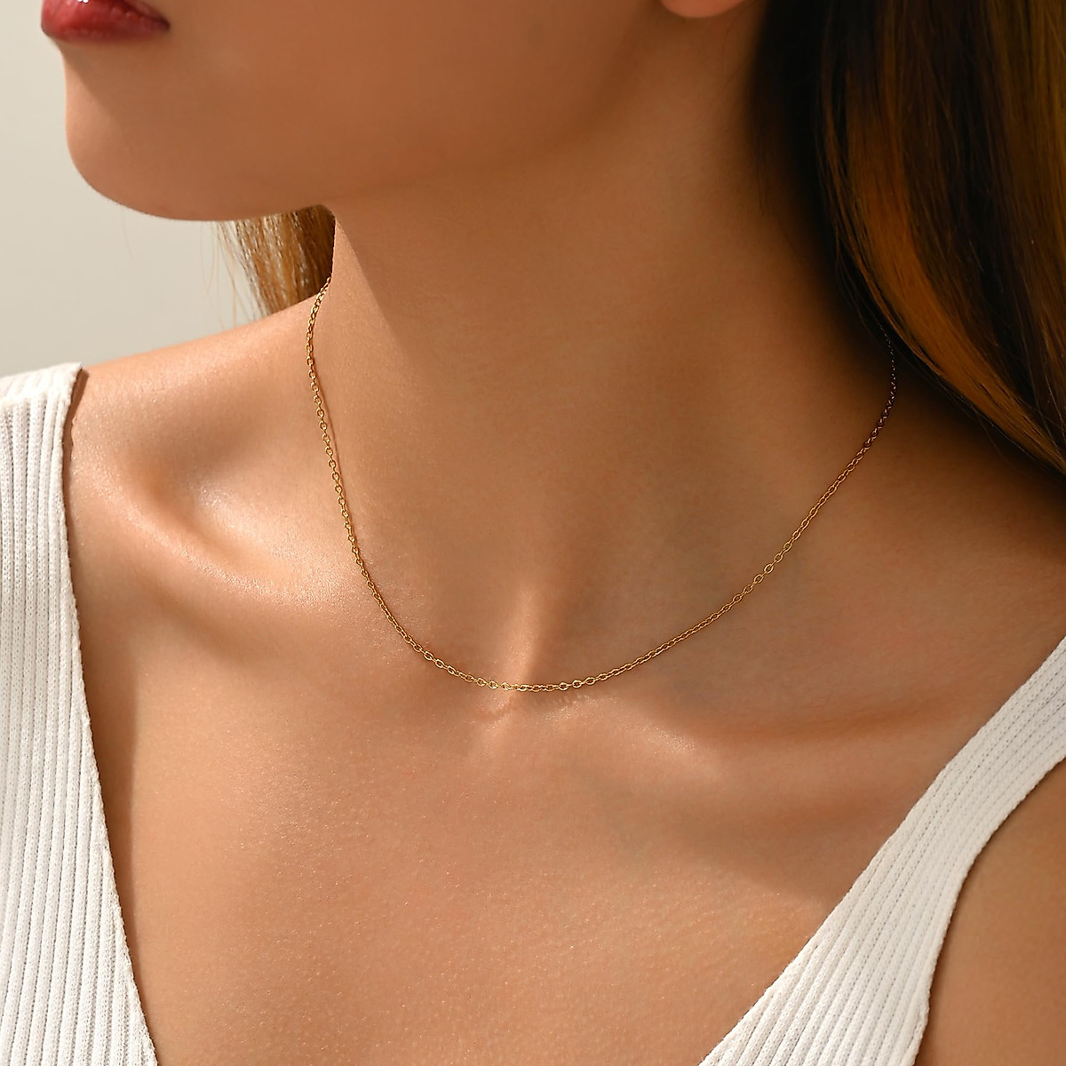Mauzew Dainty Chain Necklace for Women Gold Simple Basic Chain Link Necklace Delicate Thin Chain Layering Choker Necklaces Everyday Jewelry