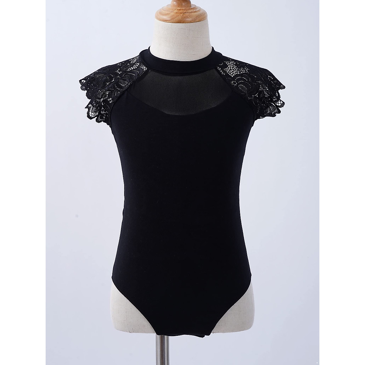 Jizyo Girls Sleeveless Lace Splice Gymnastics Ballet Dance Leotard One-Piece Unitard Biketard Bodysuit Ballerina Dancewear Black 9-10 Years