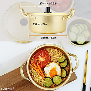 Korean Ramen Noodle Pot, Ramen Noodle Pot Yellow Aluminum Non Stick Korean Traditional Quick Cooking Pot Quick Noodle Pot Can Be Heated by Open Fire and Electric Ceramic Stove(16cm Pot)