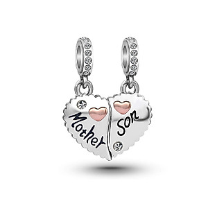 TGLS Women Rose Gold Heart Love Mother and Son Charms Dangle Puzzle Heart Beads for Mom Birthday Gifts Compatible With Pandora Bracelet