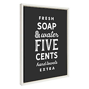 Kate and Laurel Sylvie Fresh Soap Black Framed Canvas Wall Art by Maggie Price of Hunt and Gather Goods, 18x24 White, Vintage Sign Art for Wall