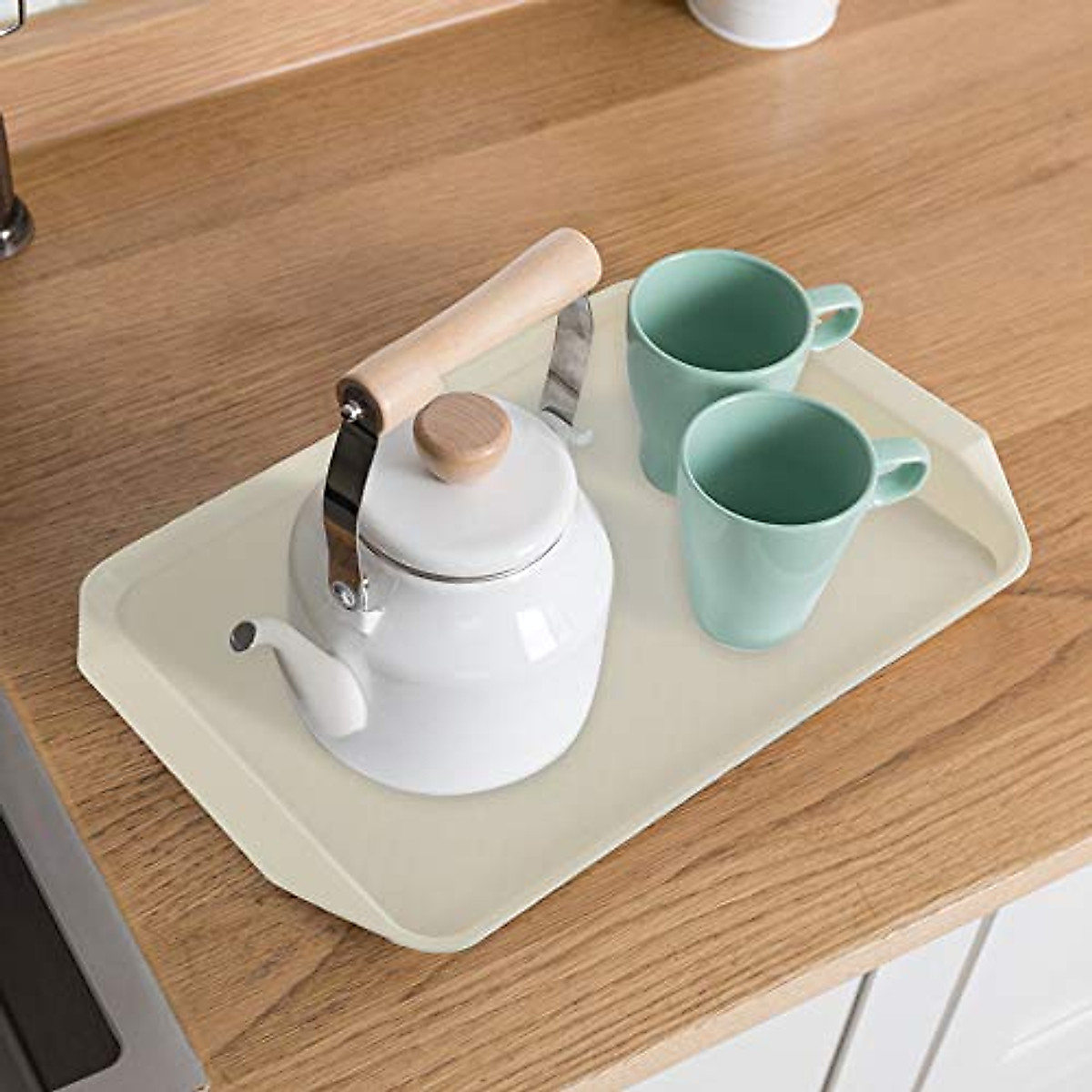 Pekky Plastic Fast Food Trays for Eating, Rectangle Serving Tray with Handle, 16.7" x 11.8", Set of 6