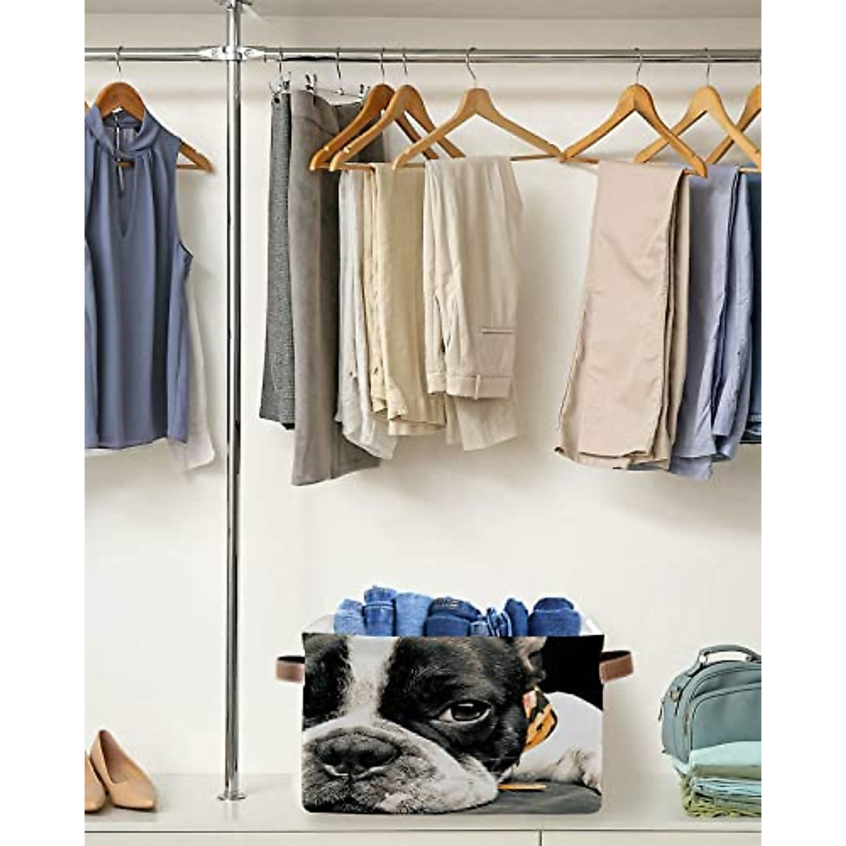 Storage Organizer Bins Set of 1 Storage Baskets for Clothes on Shelves With Handles Lovely French Bulldog Animal Photography Black Rectangular Fabric Laundry Baskets for Organizing