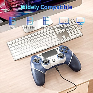 PSKONTORORA Controller for P4 Remote Control Compatible with Playstation 4/Slim/Pro/PC, Wireless Gaming Controllers with Double Vibration/6-Axis Motion Sensor/Programmable Back Buttons【Upgraded】