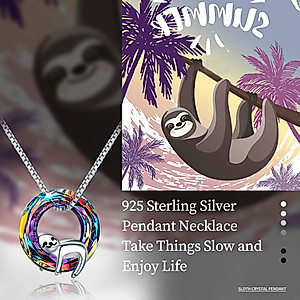 JUSTKIDSTOY Crystal Sloth Necklace for Women 925 Sterling Silver Animal Pendant Necklaces Sloth Jewelry Gifts Christmas Mother's Day Necklace.