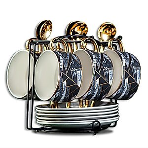 Utility Ceramic Coffee Tea Cups and Saucers Vintage Coffee Mugs Set of 6 Cappuccino Cup Tea Cup and Saucer Gift Sets 200ml Teapots