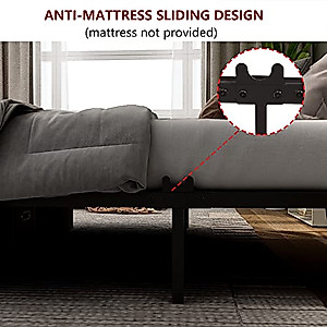 DUMEE Full Size Bed Frame with Wood Storage Headboard, Metal Platform Bed Frames Full, No Box Spring Needed, Noise Free, Reinforced Strong Support Leg, Textured Black&Brown Oak