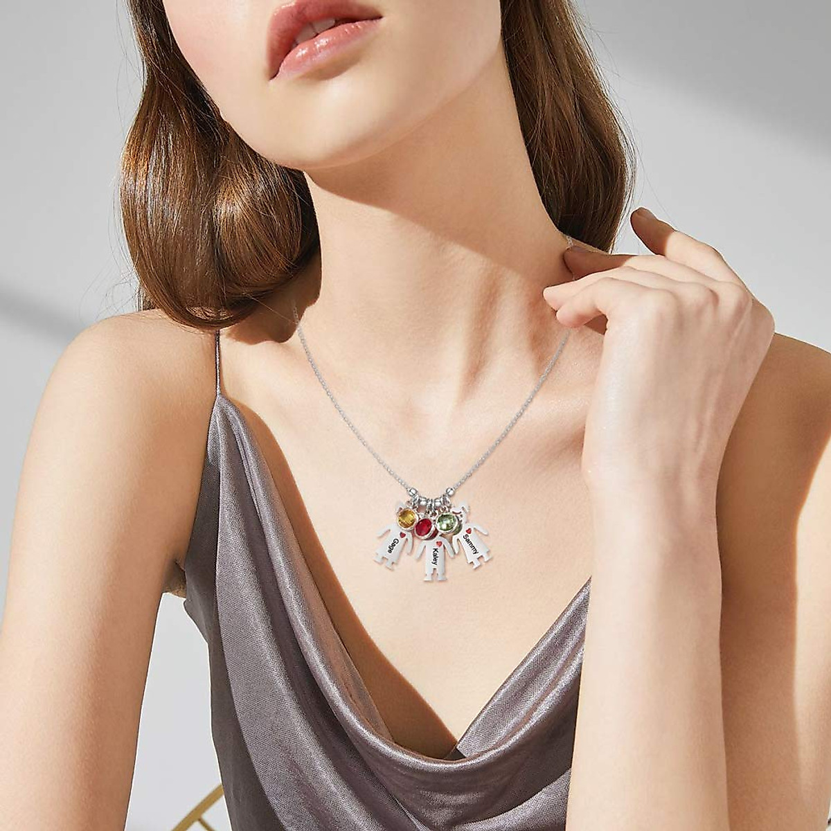 Personalized Children Charms Mothers Necklace with Simulated Birthstones Engraved Boy and Girl Charm Jewelry Infinity Mom Necklace for Women Mother Day (Mothers Necklace with Birthstones, 3 names)