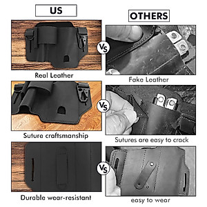 Happara Multitool Belt Sheath, EDC Leather Belt Organizer, Sheath with Pen Holder, Key Fob, Flashlight Sheath, Tool Organizer Fanny Pack for Work and Daily Use, Gifts for Men