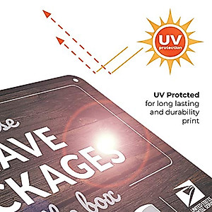 Package Delivery Sign, Please Leave Packages In The Box Wood Background, 10x7 Inches, Rust Free .040 Aluminum, Fade Resistant, Indoor/Outdoor Use, Made in USA by Sigo Signs