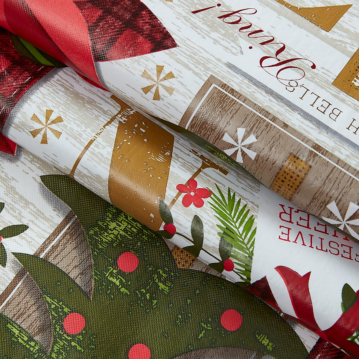 Newbridge Ivory Sleigh Bells Ring Country Rustic Vinyl Flannel Back Vinyl Christmas Tablecloth, Moose Antlers, Sleighs and Festive Xmas Wipe Clean Tablecloth, 60 Inch x 84 Inch Oblong/Rectangle