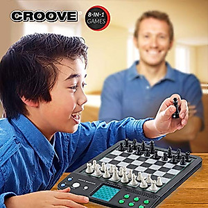 Croove Electronic Chess and Checkers Set with 8-in-1 Board Games, for Kids to Learn and Play