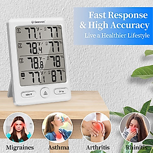 Geevon Indoor Outdoor Thermometer Wireless with 3 Remote Sensors, Digital Hygrometer Indoor Thermometer, Temperature Humidity Monitor Gauge with 200FT/60M Range (White)