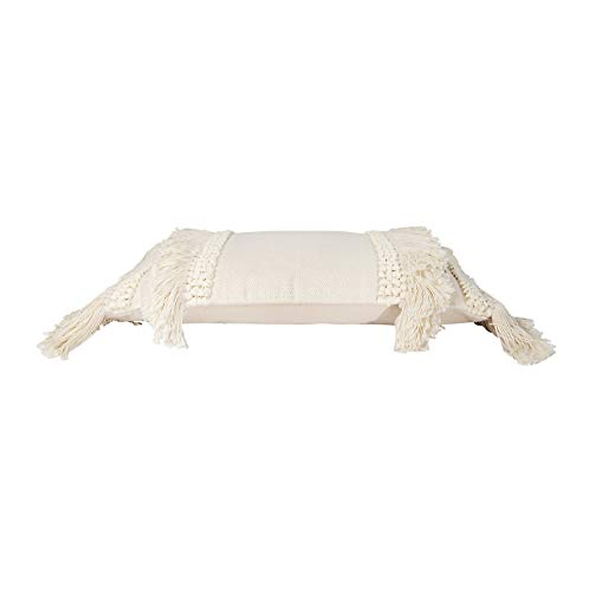 Creative Co-Op Creative Co-Op Cotton and Chenille Woven Lumbar Pillow with Fringe, Cream