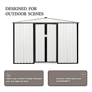 SOLAURA 8'x6' Outdoor Vented Storage Shed Garden Backyard Tool Steel Cabin (White)