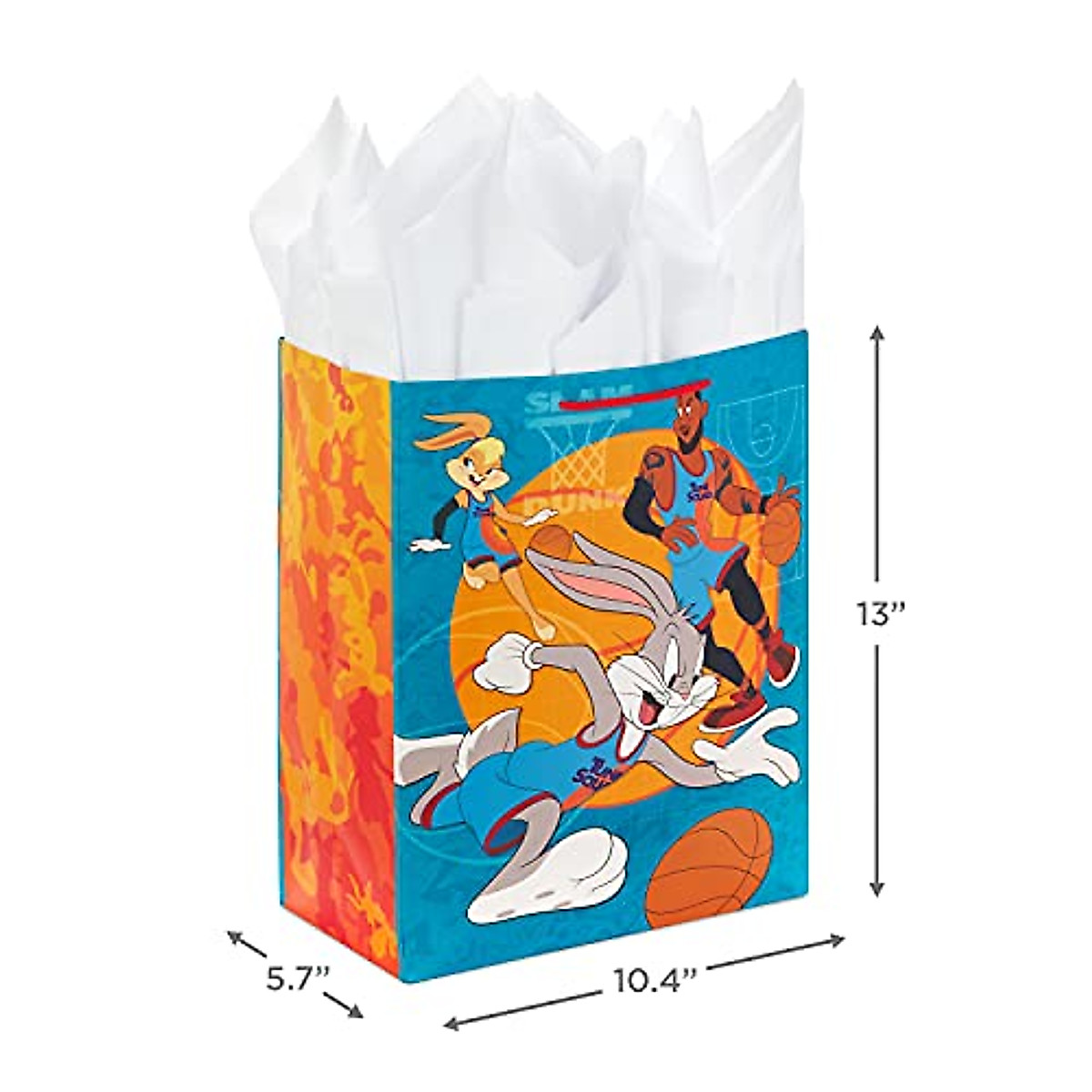 Hallmark 13" Large Gift Bag with Tissue Paper (Space Jam: A New Legacy, Bugs Bunny, Basketball) for Kids, Birthdays, Christmas