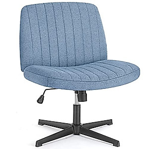 OLIXIS Cross Legged Armless Wide Adjustable Swivel Padded Fabric Home Office Desk Chair No Wheels, Blue