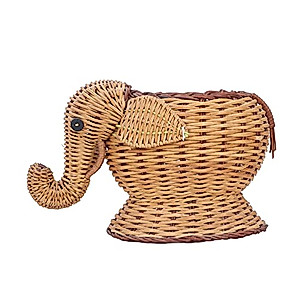 JIJO Hand Woven Basket Elephant Shape Decorative Rattan Storage Basket for Shopping Photography Basket Elephant Shape