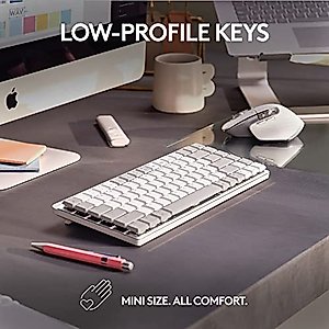 Logitech MX Mechanical Mini for Mac Wireless Illuminated Keyboard, Low-Profile Performance Switches, Tactile Quiet Keys, Backlit, Bluetooth, USB-C, Apple, iPad - Pale Grey