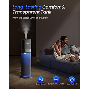 AILINKE Humidifier Large Room Bedroom, Cool Mist Humidifiers for Home Bedroom with Extended Tube, Room Cool Mist Humidifier, School, Office, Warehouse, 2.1Gal/8L