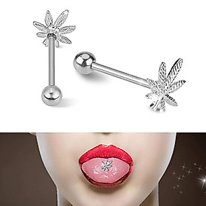 Tongue Ring Tongue Stud Leaf Tongue Leaf Tongue Ring Tongue Piercing Ring Stainless Steel Stud, Body Piercing Jewelry