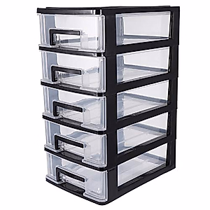 5- Layer Plastic Drawer Type Closet: Portable Clear Storage Drawer Tower Multifunction Storage Rack Organizer for Home Office Black