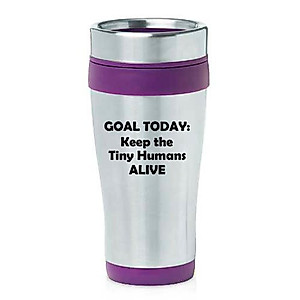 16 oz Insulated Stainless Steel Travel Mug Keep The Tiny Humans Alive Funny Teacher Nurse Pediatrics Gift (Purple)