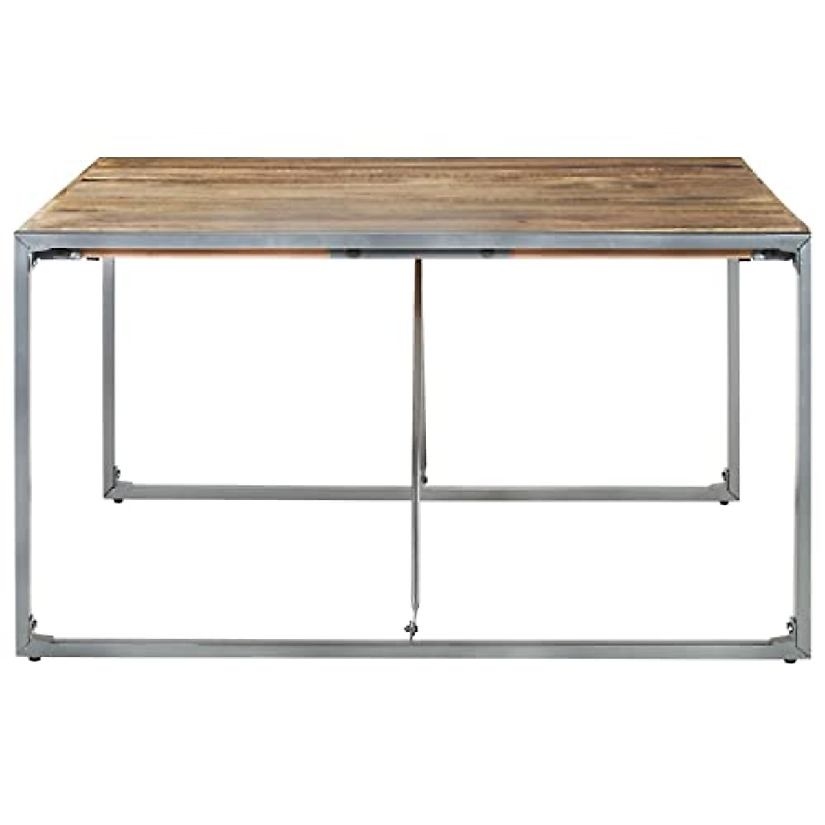 Tidyard Dining Table Rough Mango Wood Tabletop Dinner Table Powder-Coated Steel Legs Gray for Kitchen, Bistro, Restaurant, Home Furniture 55.1 x 55.1 x 29.5 in