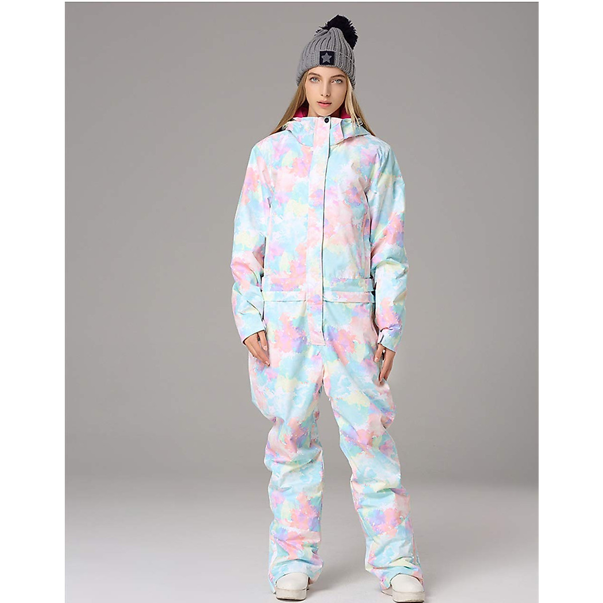 YEEFINE Women's Ski Suit One Piece Jumpsuits Snowboard Suits Winter Outdoor Waterproof Snowsuits Overalls(C2, XL)