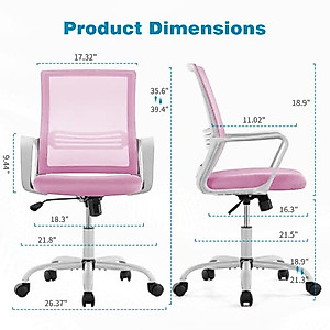 Ergonomic Home Office Chair – Rolling Desk Chair with Lumbar Support and Armrest, Height Adjustable Breathable Mesh Chair, Mid Back Executive Task Chair with Padded Seat and Tilt Function