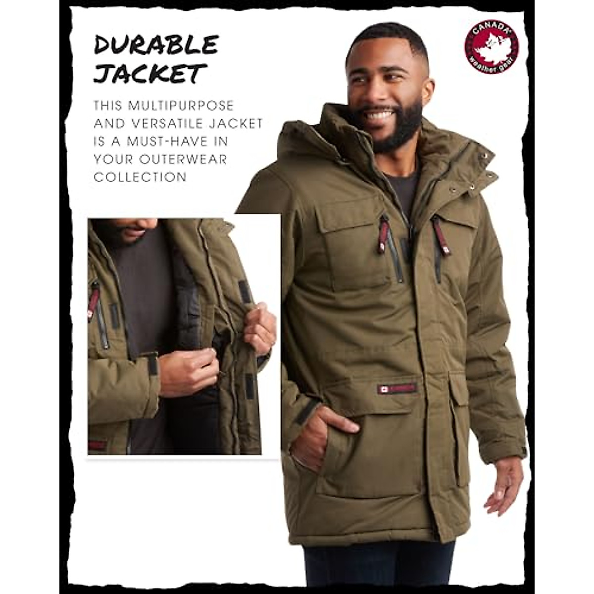 CANADA WEATHER GEAR Men's Winter Coat - Heavyweight Teflon Canvas Cargo Parka Jacket (M-XXL), Size X-Large, Olive Green